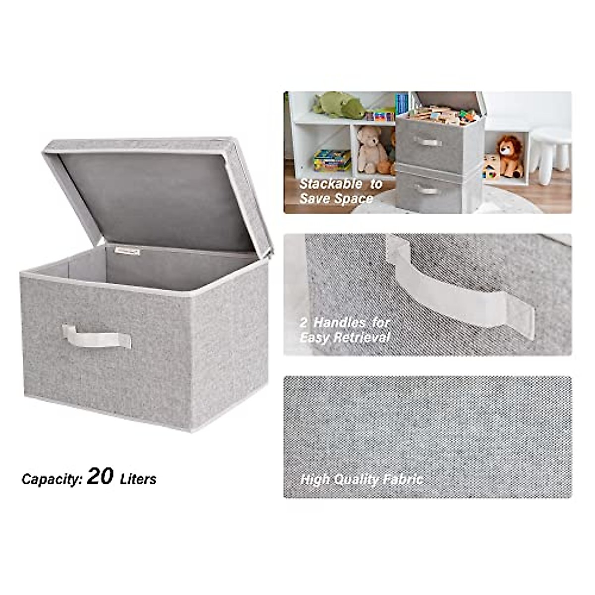 StorageWorks Decorative Storage Boxes, Storage Basket With Lid And Handles, Gray, Large, 2-Pack, 15 ¾" L x 10 ¼" W x 9 ¾" H