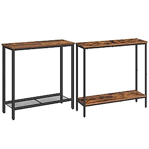 HOOBRO 2 Pack 29.5 Inches Narrow Console Table, Small Sofa Table, Entryway Table with Shelves, Side Table, Display Table, for Hallway, Bedroom, Foyer, Living Room, Rustic Brown and Black