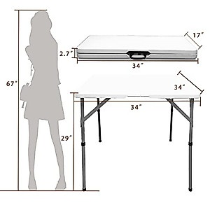 HYMnature Folding Card Table 34" Plastic Square Table with Resin Top Game Table for Puzzles Crafting Fold in Half Camping Table Utility use for Indoor Outdoor Picnic Dining Party