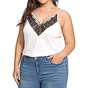 DUOWEI Camisoles with Breast Support Ladies Summer Tops Xl Contrast Lace Sexy Vest Tops V Neck Spaghetti Straps Camisole Vest 5