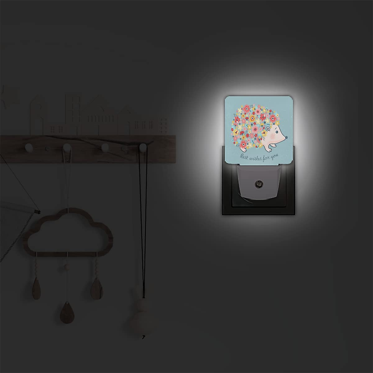 Cute Hedgehog Plug in Night Light Set of 2, Rainbow Animal Hedgehog LED Nightlights Auto Dusk to Dawn Sensor, Nightlight Lamp for Kids Rroom Bedroom Bathroom Kitchen Hallway Nursery Stairs Home Decor