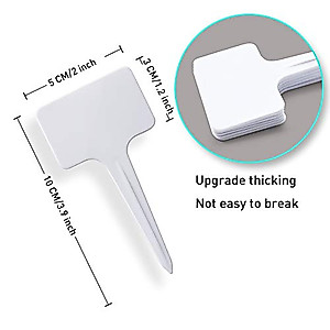 100 Pcs Plastic Plant Labels Reusable T-Shape Tags with Waterproof Markers Garden Plants Labels 2.36" x 3.94"