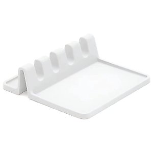Silicone Spoon holder for Stove Top with Drip Pad Heat Resistant, BPA Free Utensil Rest & Spoon Rest for Kitchen Counter - Grill Utensil Holder for Spatulas, Tongs, Ladles (white)