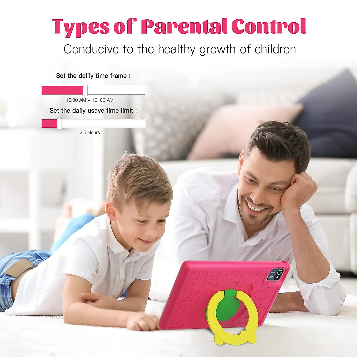 Paxodo Kids Tablet 10.1 inch, 32GB ROM Android 12 Tablet PC IPS HD 5000mAh Kid-Proof Case Tablets (Pink)