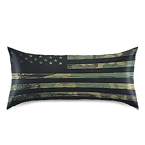 Camo American Flag Bed Pillow Protectors Zippered Standard Size Throw Pillow Cases Pillow Shams 20x26 in