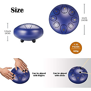 Steel Tongue Drum 6 Inch 8 Note Percussion Instrument Lotus Hand Pan Drum with Drum Mallets Carry Bag， musical education, gifts, mental rehabilitation and yoga meditation (Blue)