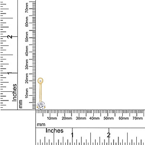 AFFY Round Shape Sparkling White Cubic Zirconia Internally Threaded Belly Button Navel Ring in 14K Yellow Gold Over Sterling Silver