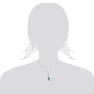 Honolulu Jewelry Company Sterling Silver Turtle Ocean Sea Life Necklace Pendant with Simulated Blue Opal Plumeria Flower Nature 18" Box Chain