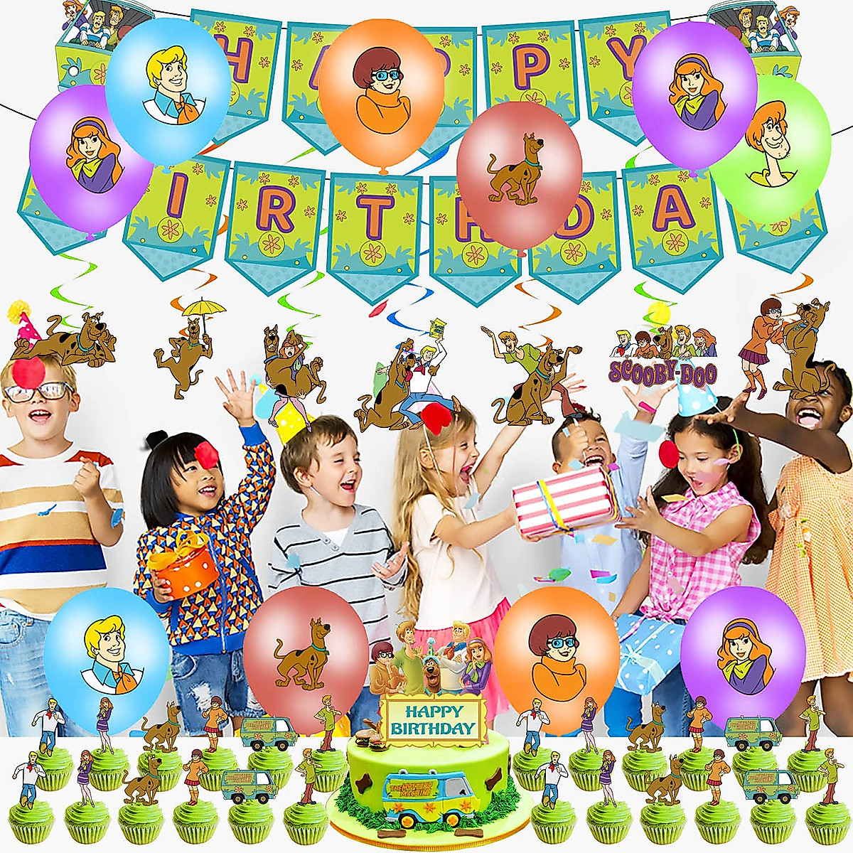TOYOYO Birthday Party Supplies, Party Decorations Including Birthday Banner, Hanging Swirls, Latex Balloons and Cake Toppers for Theme Birthday Party Decorations