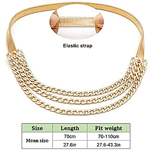 Suyi Skinny Stretch Belt Multilayer Metal Waist Belts Elastic Cinch Waistband for Women 70CM Gold