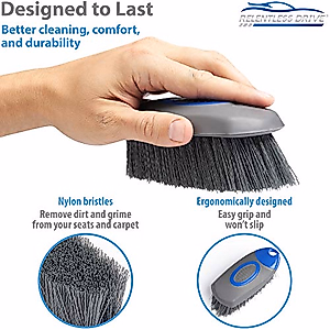 Relentless Drive Upholstery Brush Works As Carpet Brush and Leather (2 in 1) - Stain & Hair Remover, Car Detailing for Cars, Trucks & Suvs Interior Carpet, Leather Vinyl Seats