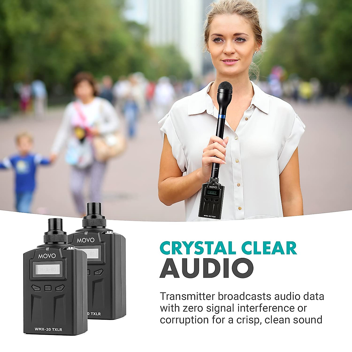 Movo WMX-20-RX-TXLR-DUO Wireless Microphone System with 2 Plug-on XLR Transmitter Adapters and Portable Receiver - Converts Shotgun Mics, Lavs, Dynamic Microphones to Wireless - for Stage, Film