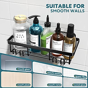 Shower Caddy, Shower Shelf for Inside Shower with 8 hooks, 4 Pack Adhesive Shower Organizer with Soap Holder and Toothbrush Holder,SUS 304 Rustproof Stainless Steel Shower Storage Shower Rack-Black