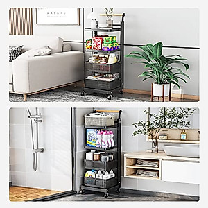 Wisdom Star 4-Tier Pots and Pans Organizer Rack, Mobile Kitchen Trolley On Wheels, Adjustable Shelf Height, For Kitchen, Bathroom, Living Room Organizer, Black