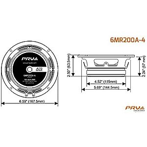 PRV AUDIO 6.5 Inch Shallow Midrange Speaker, 6MR200A-4, 200 Watts Program Power, 4 Ohm Shallow Mount Car Audio Slim Speaker, 1.5 in Voice Coil, 100 Watts RMS, Compact for Doors (Single)