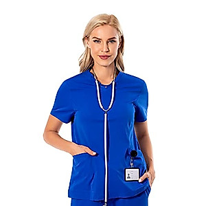 PuriPure Women Scrubs Top V-Neck Athletic Workwear Uniform 4-Way Stretch V-Neck Scrub Top with 2 Pockets (XX-Large, Galaxy Blue)