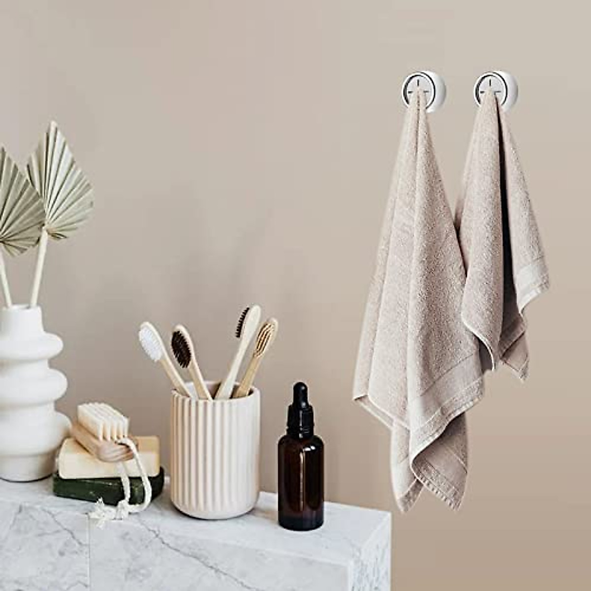 6Packs Kitchen Towel Hooks, Round Self Adhesive Wall Mount Dish Towel Hook Hangers, (Push to Hanging) Drilling Hand Towel Hook Holders with Premium Chrome Finish for Kitchen, Bathroom, Cabinet