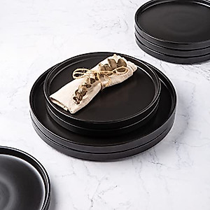 AmorArc Ceramic Plates Set of 6, Matte Glaze 8.0 Inch Dishes Set for Kitchen, Dessert,Salad,Appetizer, Small Dinner Plates, Microwave & Dishwasher Safe, Scratch Resistant, Matte Black