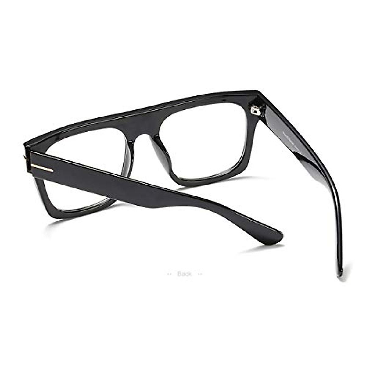 Jurchio Unisex Stylish Square Non-prescription Eyeglasses Glasses Flat Top Big Eyeglass Frames Large lens Clear Lens Eyewear (Black)