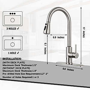 KZH Touchless Kitchen Faucet with Pull Down Sprayer,Motion Single Handle Touch Activated Faucet with Deck Plate,304 Stainless Steel, Brushed Nickel