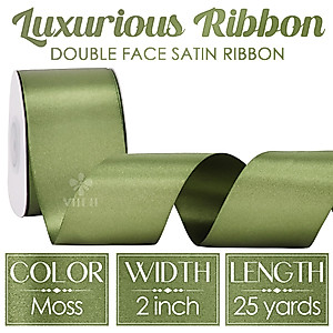 MEEDEE Moss Satin Ribbon 2 Inch Dark Green Ribbon Lux Satin Double Faced Ribbon by 25 Yards Silk Ribbon Green Satin Ribbon for Gift Wrapping, Satin Weddings, Flower Bouquet, Holiday Decorating