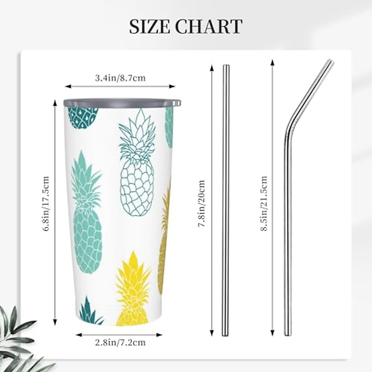 Yaxongx 20oz Tumbler Luscious Pineapples Double Wall Vacuum Insulated Coffee Mug with Lid and Metal Straw Brush Reusable Stainless Steel Water Bottle Travel Cup Gifts for Car Ice Drinks Hot Beverage