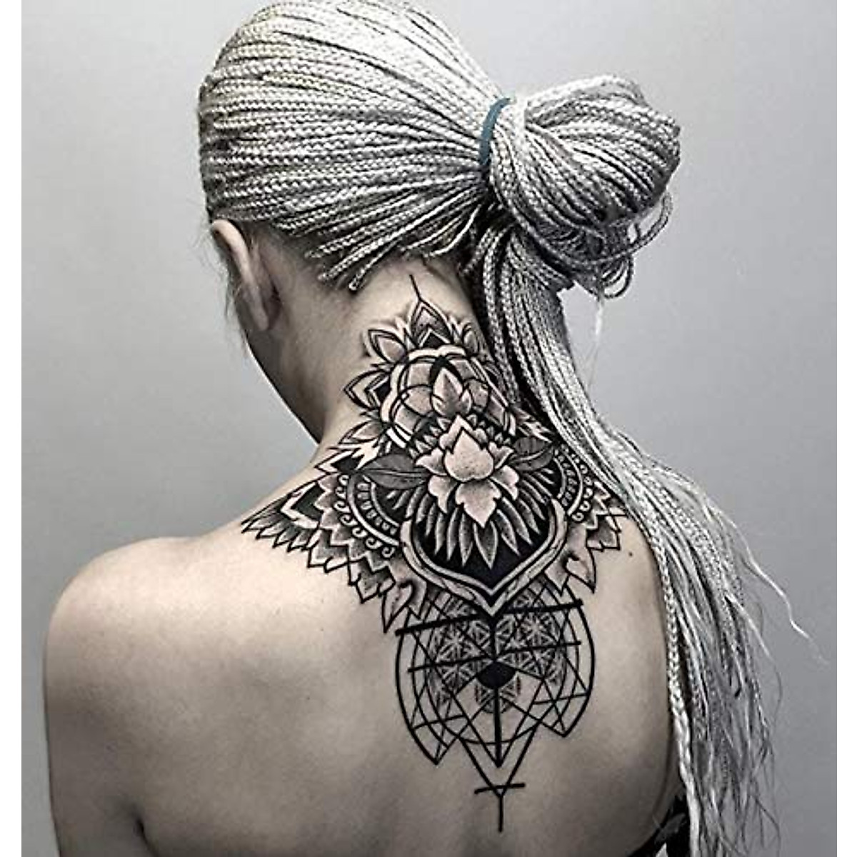 Temporary Floral Tattoos Adults for Women Temporary Neck Long Lasting Temp Realistic Fake Unique Tattoo Mandala Body flowers Sticker Women Real Looking Fake Tatoos (geometry)