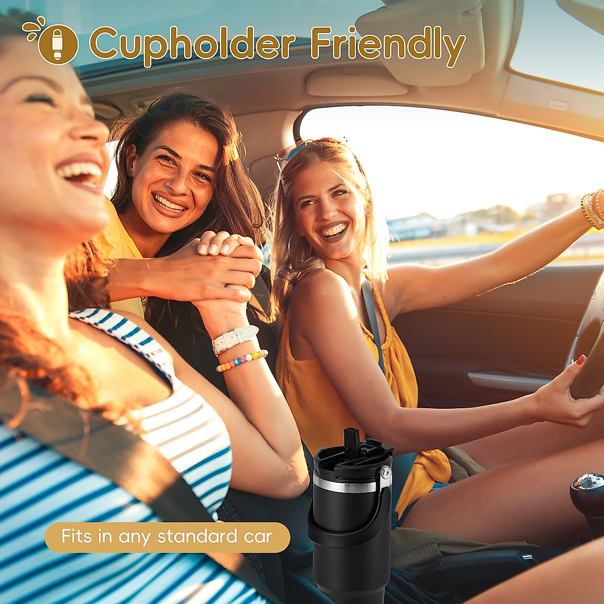 VUSIGN 30 oz Tumbler with Handle and Flip Straw, Stainless Steel Vacuum Insulated Water Bottle Travel Mug Thermal Cup for Home, Office, Car, Outdoors, Sports, Black