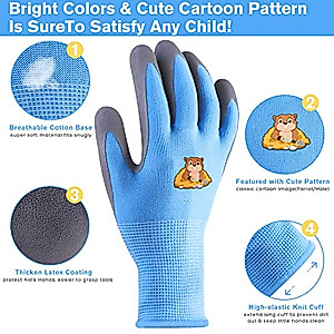 OUMEE 4-Pairs Kids Gardening Gloves for Age 3-9 Natural Latex Coated Garden Yard Work Gloves for Toddlers Girls Boys (XX-Small (Pack of 4))