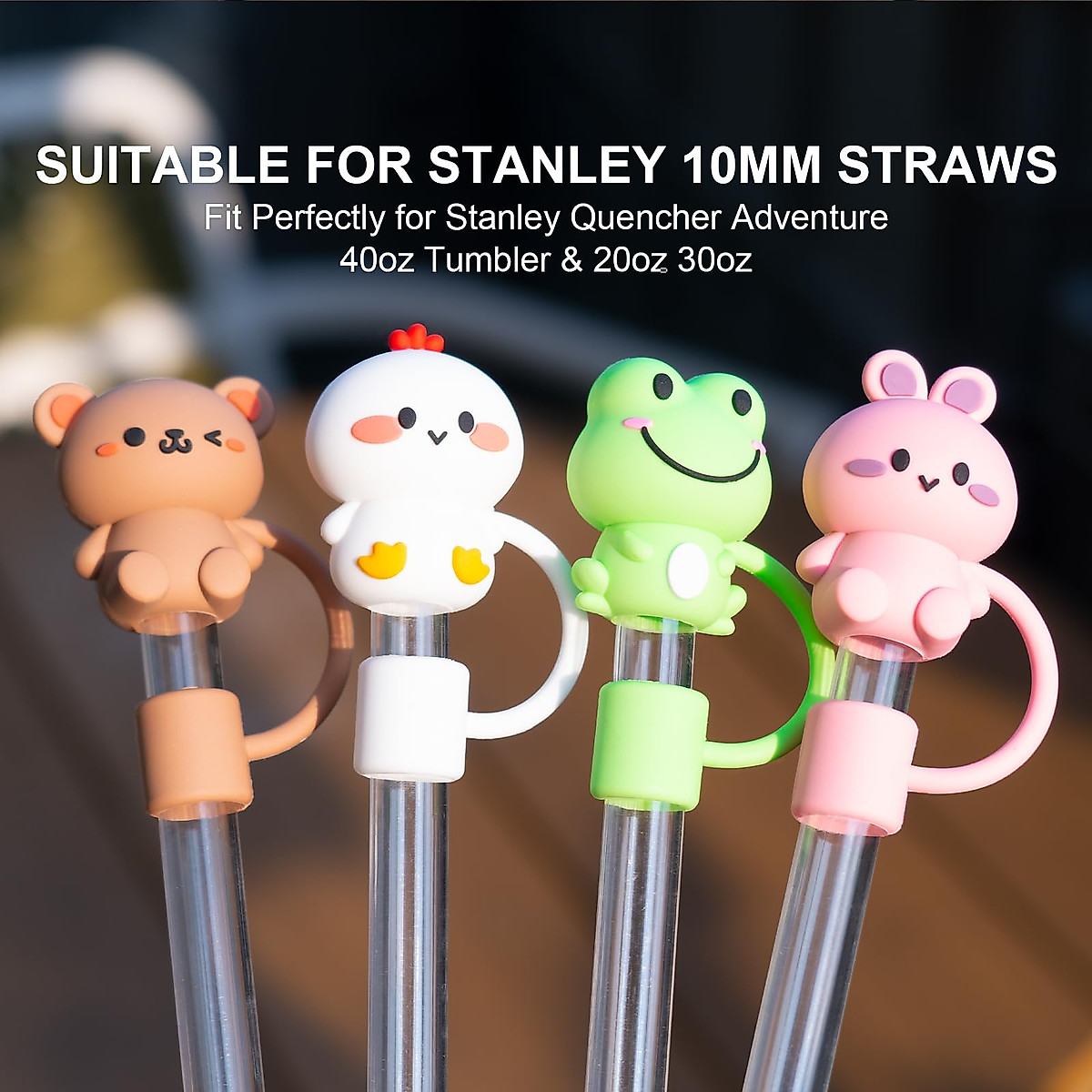 4Pcs 0.4in Diameter Cute Silicone Straw Covers Cap for Stanley Cup, Dust-Proof Drinking Straw Reusable Straw Tips Lids