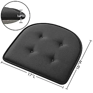 Cozyide U-Shaped Chair Cushions for Dining Chairs 4 Pack, Memory Foam Chair Pads with Tufted Design and Non-Slip Backing, 17" x 16", Dark Grey