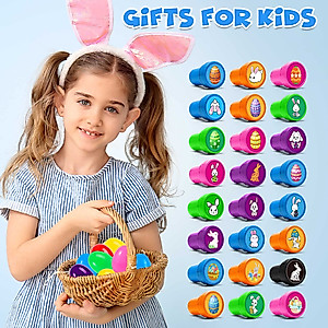 24PCS Easter Eggs + Stampers Egg Fillers, Basket Stuffers Plastic Surprise Perfect Hunt Party Favors Classroom Prize Supplies for Kids Boys Girls