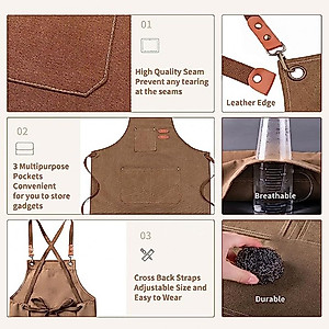 Cotton Canvas Apron Cross Back Apron with Pockets for Women and Men,Kitchen Cooking Baking Bib Apron Chef Apron (Blue)