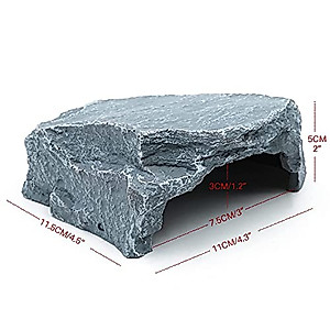 Junniu Reptile Cave Resin Rock Basking Platform Hiding Habitat Fish Tank Decor Hideout Shelter Aquarium Ornament for Bearded Dragon Turtle Insect Frog Zoo