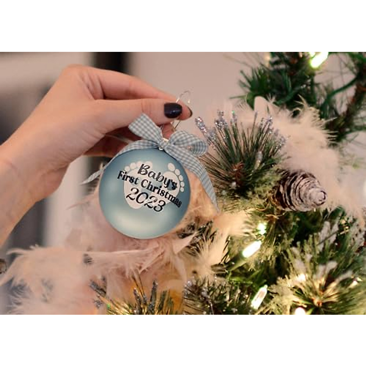 2022 Baby's First Christmas Ornament Keepsake Ball - Resin - 1st Holiday Decoration - Blue Baby Boy - Custom Name Date Birth Info