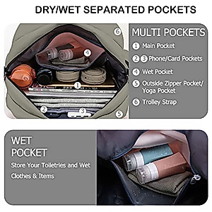 BASICPOWER Travel Duffel Gym Yoga Workout Tote Bag, Waterproof Overnight Weekender Bag, Dry-Wet Separated, with Yoga Mat Storage Tape, Grey