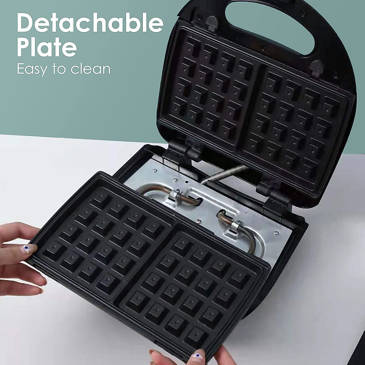 VCJ Sandwich Maker Waffle Maker 3-in-1 800W Panini Press with Detachable Non-stick Plates, LED Indicator Light, Cool Touch Handle, Compact and Portable