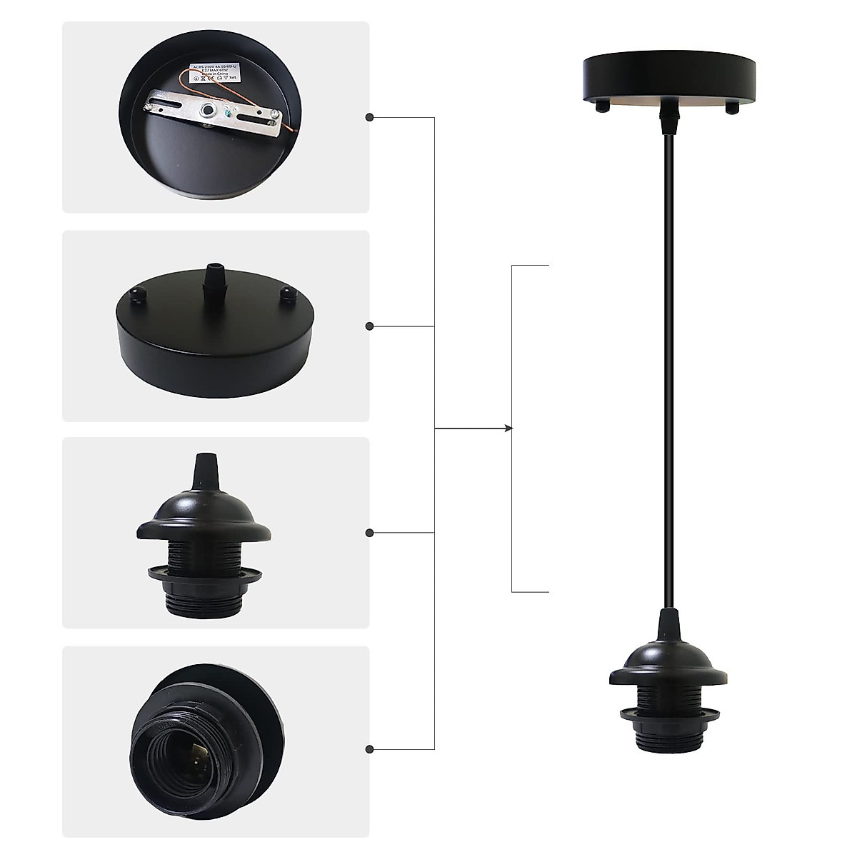 GOTEYSE Industrial Mini Pendant Light Kit, UL E26 Lamp Socket Retro Pendant Light Cord, Mini Ceiling Pendant Light, Adjustable DIY for Kitchen Bedroom Bar Cafe