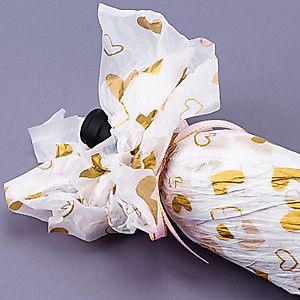 MR FIVE White with Metallic Gold Heart Tissue Paper Bulk,20" x 28",Gold Heart Design Tissue Paper for Gift Bags,Gift Wrapping Tissue Paper for Birthday,Valentine's Day,Mother's Day,Weddings,30 Sheets