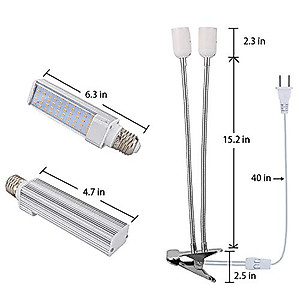 Vionmi Optics Grow Lights for Seed Starting Full Spectrum LED Plant Grow Lamp for Succulent Indoor Plants Sun Lights 2 Head Clip Lamps Replaceable Bulb Adjustable Gooseneck