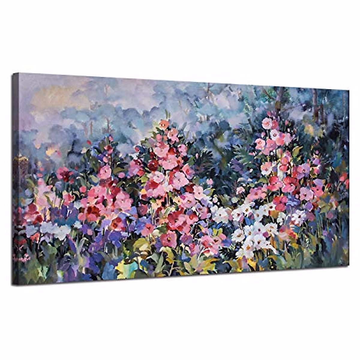 Arjun Flowers Wall Art Pink Elegant Painting Modern Abstract Colorful Floral Landscape Picture Canvas Rustic Wildflowers 48"x24" Large Framed Artwork for Bathroom Living Room Bedroom Home Office Décor