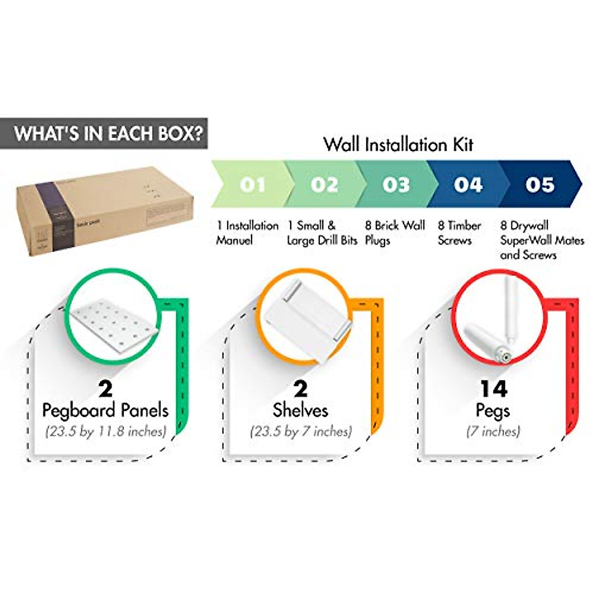 Morspace Peg Board Wall Display - Beautifully organise Your Home, Garage, Kitchen, Bedroom or Office Space with pegboard Wall décor and Organization (White)