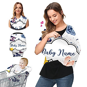 Baby Car Seat Stroller Covers Custom Name Cartoon Butterfly Nursing Cover Breastfeeding Scarf Soft Breathable Stretchy Coverage Carseat Canopy Cover for Boys and Girls Multi Use