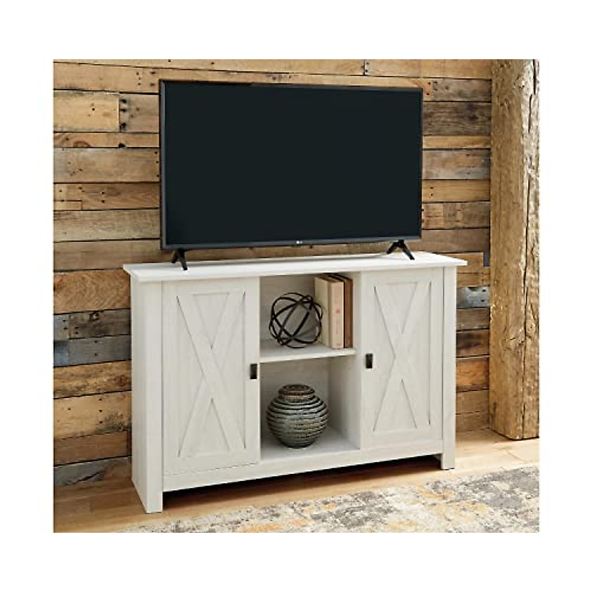 Signature Design by Ashley Turnley Farmhouse Accent Cabinet or TV Stand, Fits TVs up to 52", Whitewash