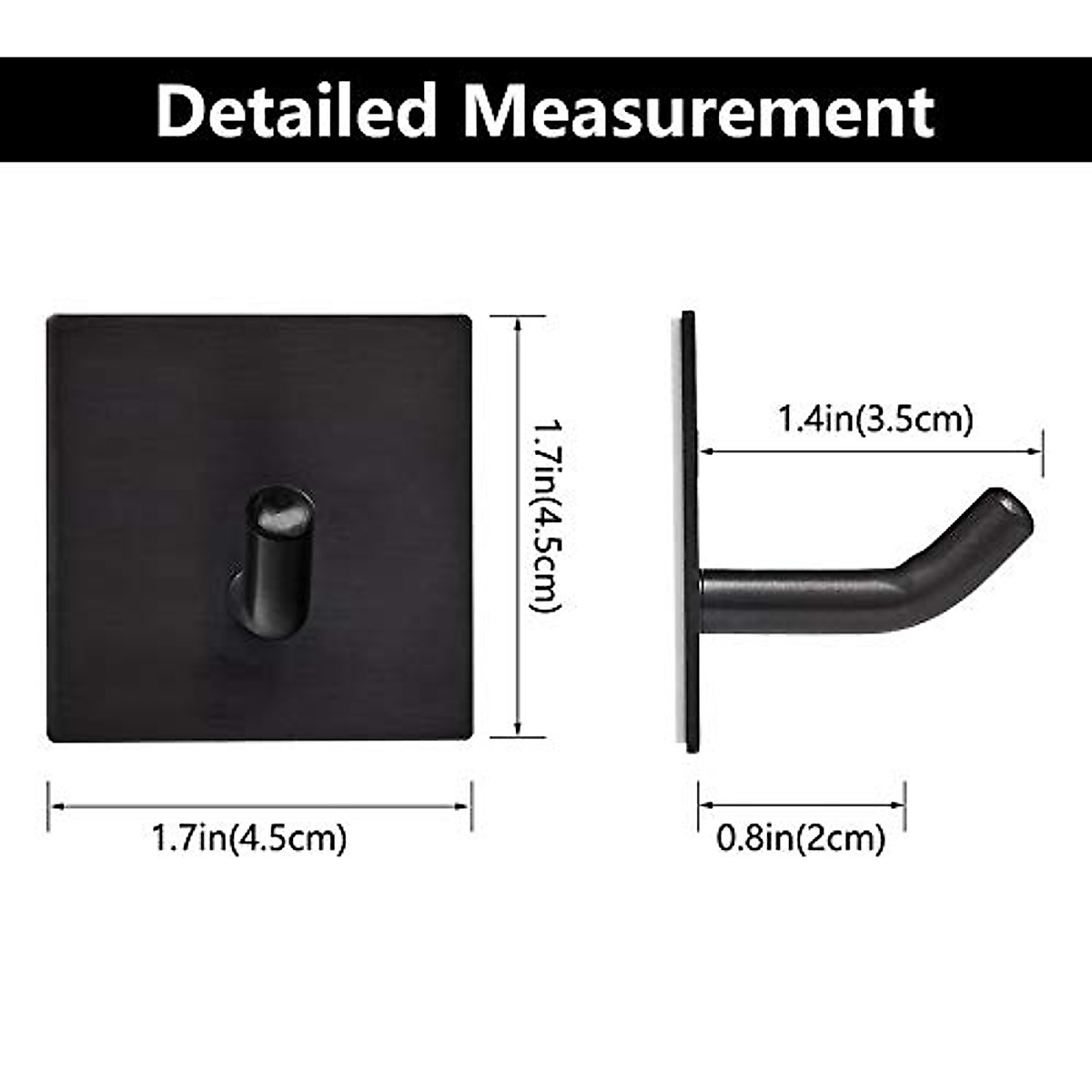 FOMANSH Heavy Duty Adhesive Hooks, Stick on Wall Adhesive Hangers, Strong Stainless Steel Holder, Self Adhesive Hooks for Kitchen Bathroom Home Door Towel Coat Key Robe 4 Packs Black