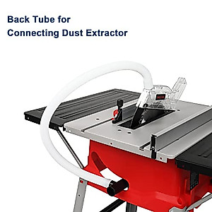 TUFFIOM 10inch Table Saw w/Port for Connecting Dust Collector, Portable Benchtop Table Saw w/ 60T Blade, Stand & Push Stick, 5000RPM, Adjustable Blade Height, 90°Cross Cut & 0-45°Bevel Cut