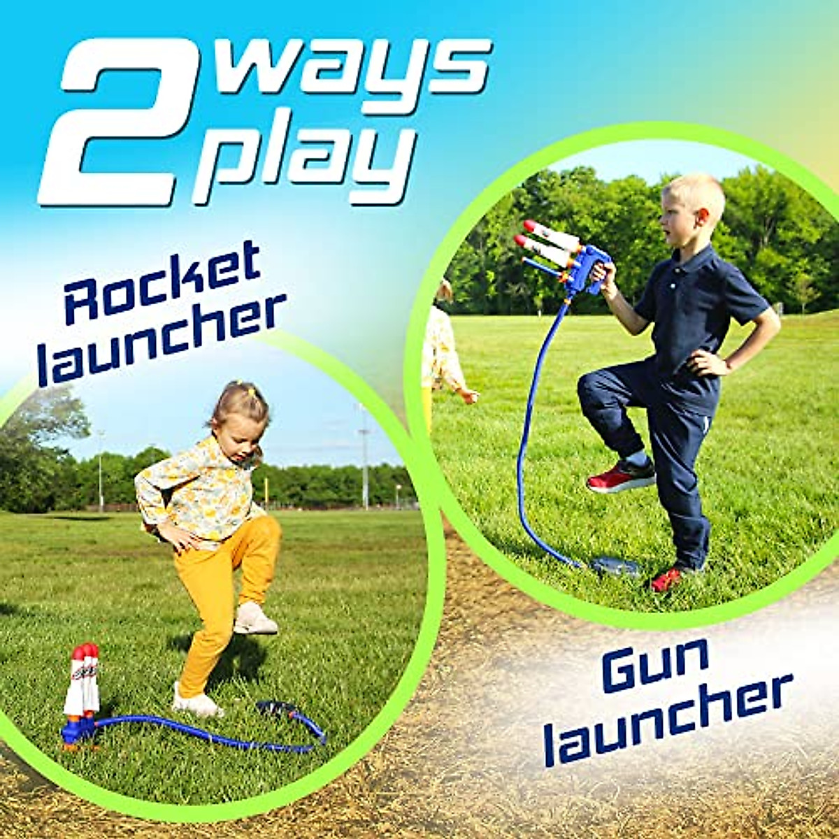New Bounce Rocket Launcher for Kids - Adjustable 2-in-1 Jump Rocket Set - Includes a Sturdy Launch Pad and 4 LED Rockets - Soars Up to 150 Ft - Fun Kids Outdoor Toys (4 Pc Rocket Launcher)