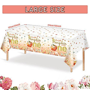 3Pcs Fall Floral Little Pumpkin Baby Shower Tablecloths,Plastic Our Little Pumpkin is Turning One Table Cover for Autumn Thanksgiving Glitter Flower Baby Shower Decoration and Supplies,54X148 inches
