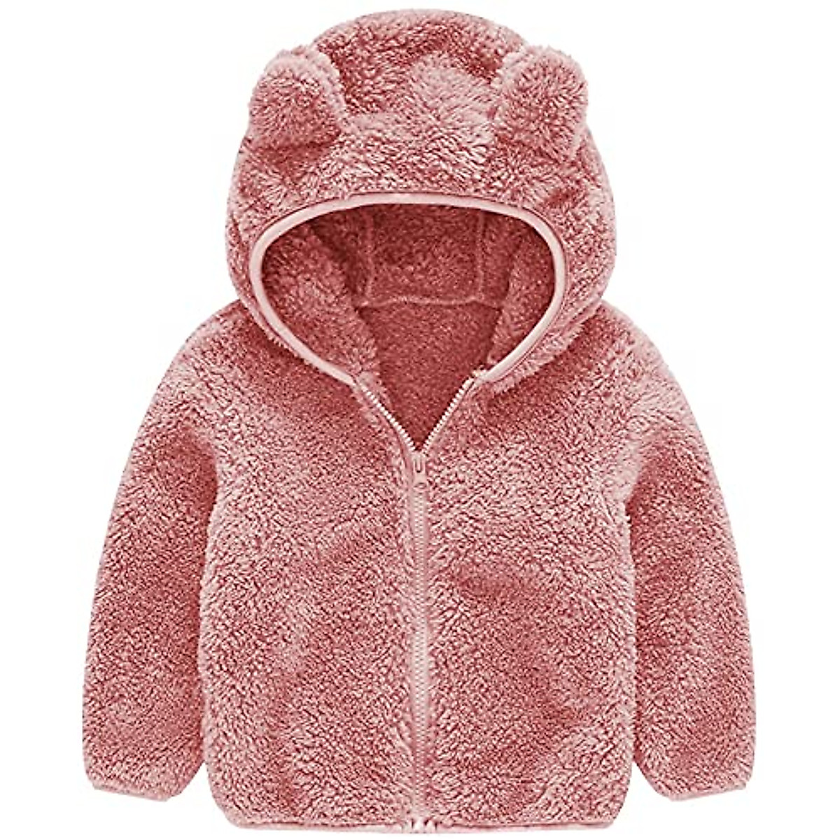 Karlywindow Toddler Baby Boy Girl Little Cute Bear Hoodie Jacket Sherpa Fuzzy Winter Warm Sweatshirt Coat A-pink