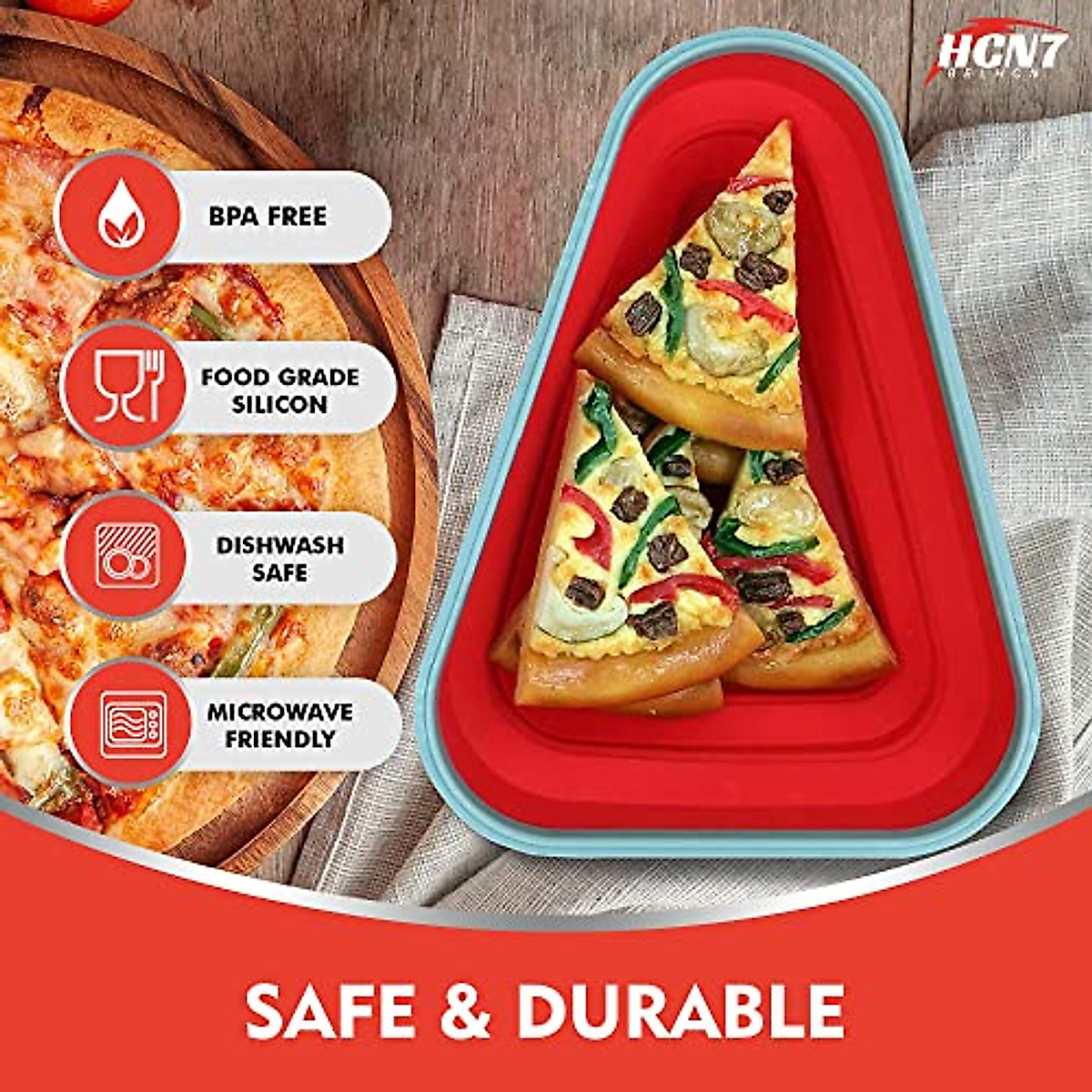 Pizza Storage Container with 5 Microwavable Serving Trays Reusable, Foldable Pizza Keeper Container Expandable, Dishwasher Safe and Reusable Pizza Saver Container by HCN7 (RED*)